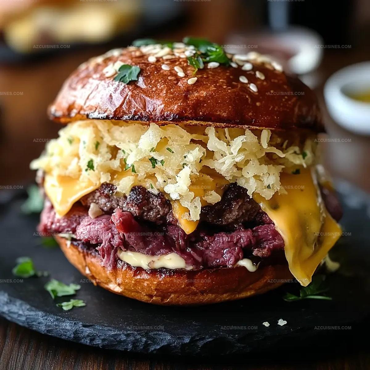 The Juiciest Irish Corned Beef Burgers with Cheddar Recipe - AZ Cuisines